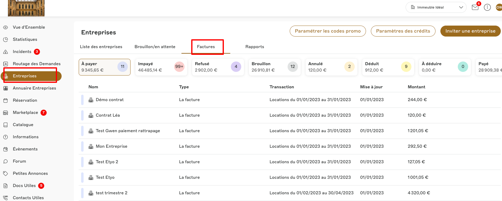 Utiliser le tableau de bord des factures – Witco - Centre d'Aide